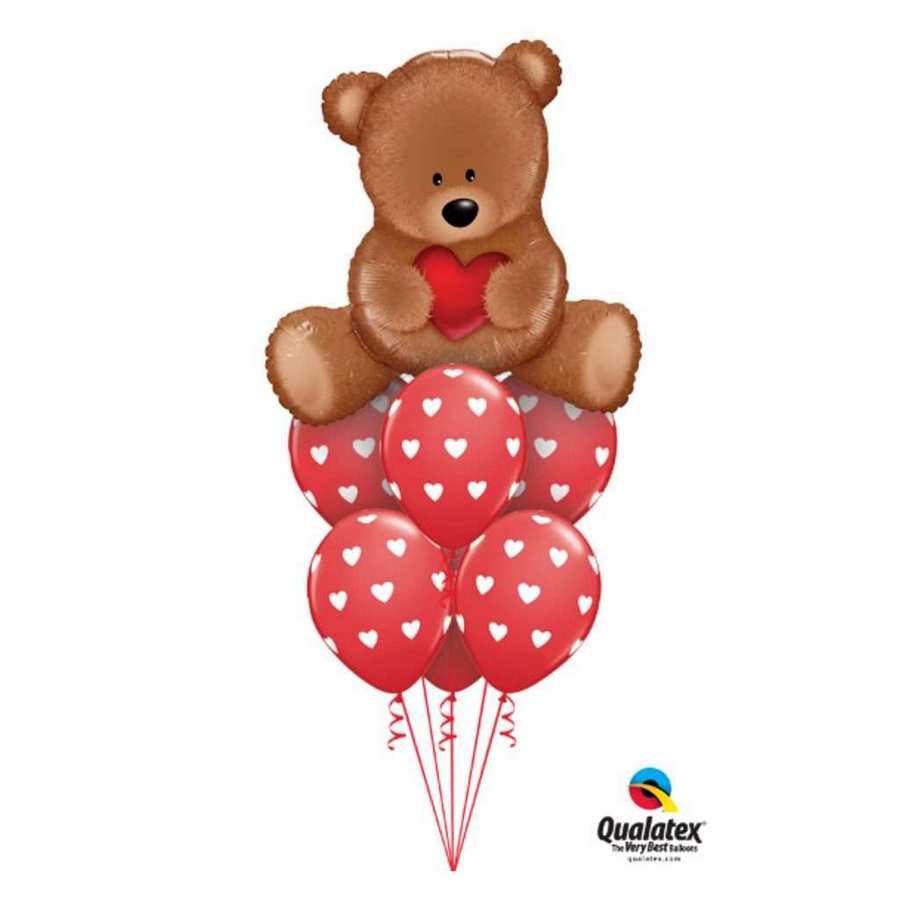 Teddy Bear Love Hearts Balloon Bouquet